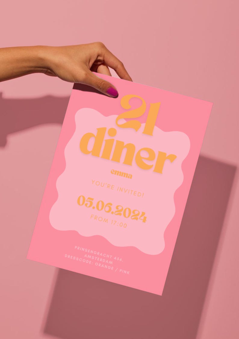 21 Diner Invitation Template Digitally Editable Orange and Pink Themed ...