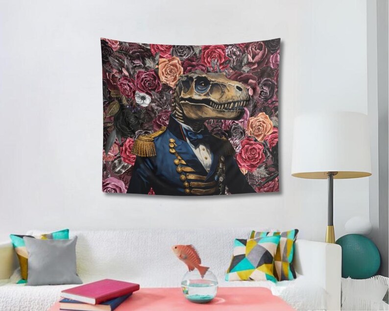 T-rex Dinosaur Captain Skeleton Whimsigoth Tapestry | Dark Cottagecore ...