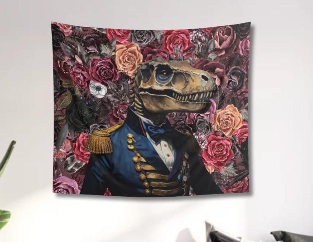 T-rex Dinosaur Captain Skeleton Whimsigoth Tapestry | Dark Cottagecore ...