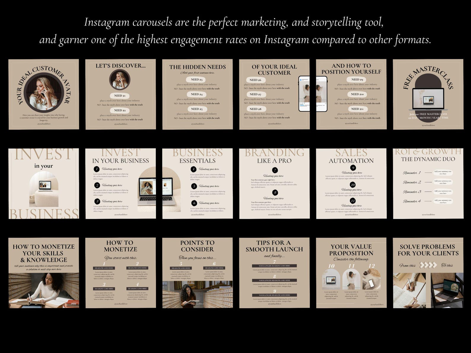 Minimalist Instagram Carousel Templates, Editable Carousel Posts for ...