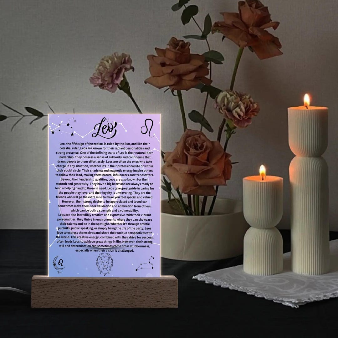 Leo LED Acrylic Night Light and Wooden Base Table Decor - Etsy