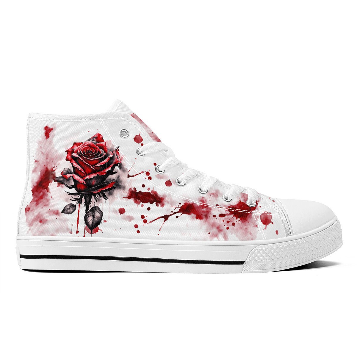 Red Rose Paint Splash High-top Canvas White - Etsy