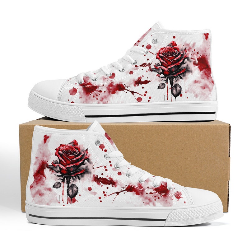 Red Rose Paint Splash High-top Canvas White - Etsy