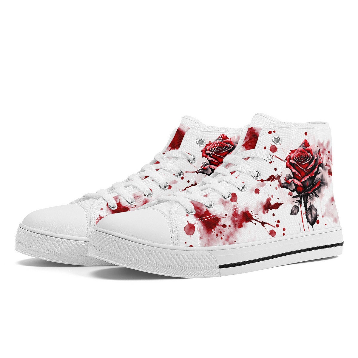 Red Rose Paint Splash High-top Canvas White - Etsy