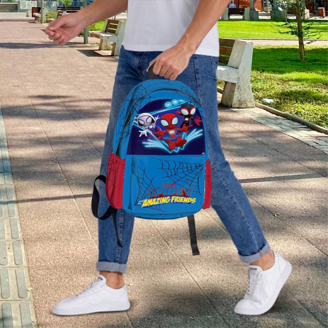 Character Spidey Friends Large Capacity Oxford Backpack With Cloth Side ...