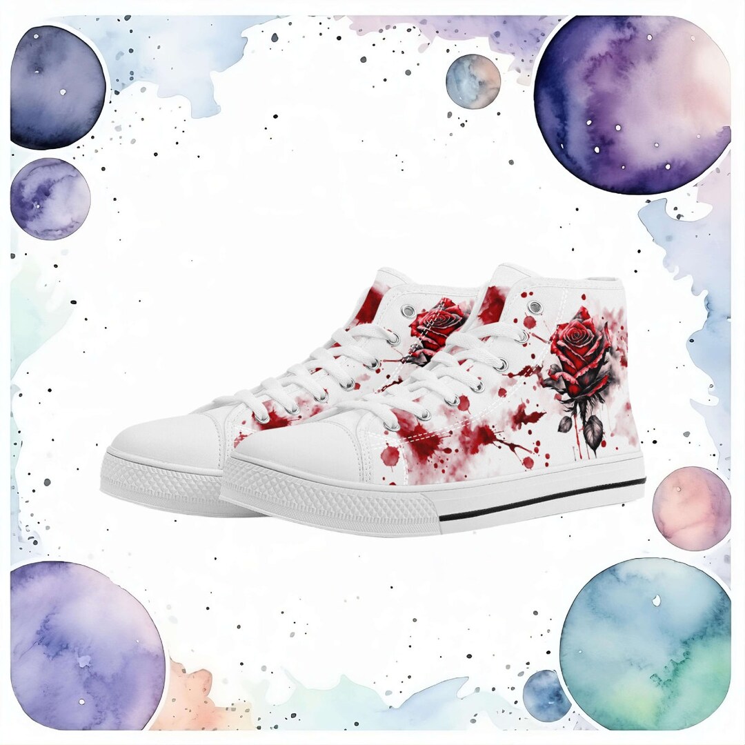 Red Rose Paint Splash High-top Canvas White - Etsy