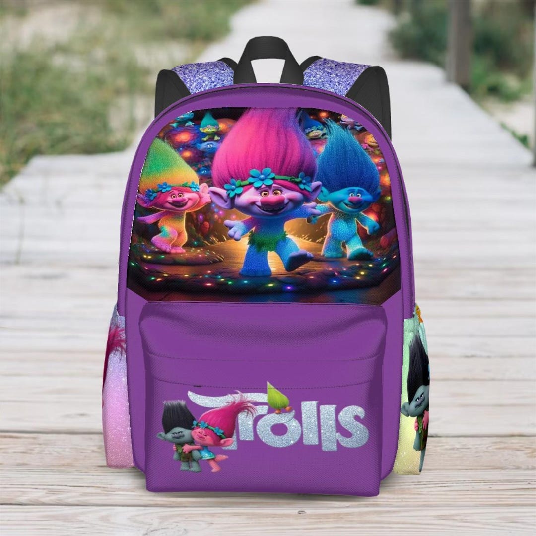 Character Trolls Large Capacity Oxford Backpack With Cloth Side Pockets ...