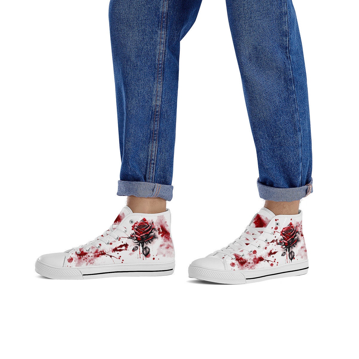 Red Rose Paint Splash High-top Canvas White - Etsy