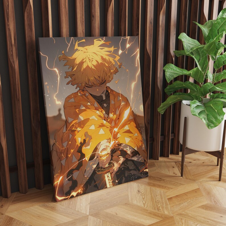 Zenitsu Agatsuma Poster, Demon Slayer Wall Art, Thunder Breathing Anime ...