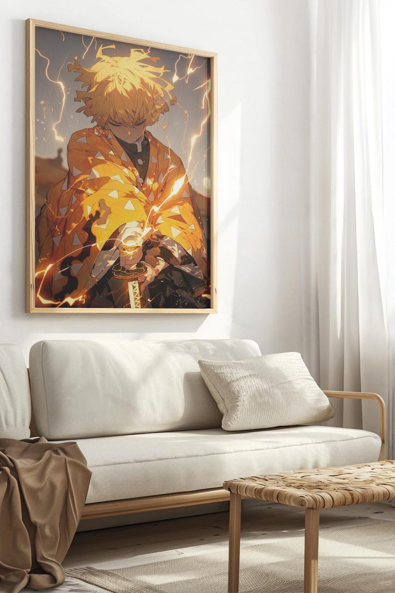 Zenitsu Agatsuma Poster, Demon Slayer Wall Art, Thunder Breathing Anime ...
