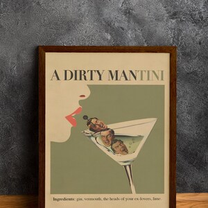 Dirty Martini Poster, Vintage Cocktail Bar Art, Retro Drink ...