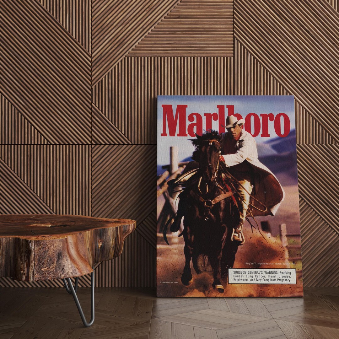 Vintage Marlboro Man Poster, Cowboy and Horse Retro Wall Art, Marlboro ...