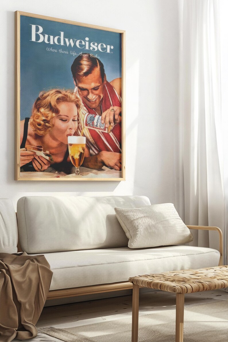 Vintage Budweiser Poster, Retro Beer Ad Print, Mid Century Bar Wall ...