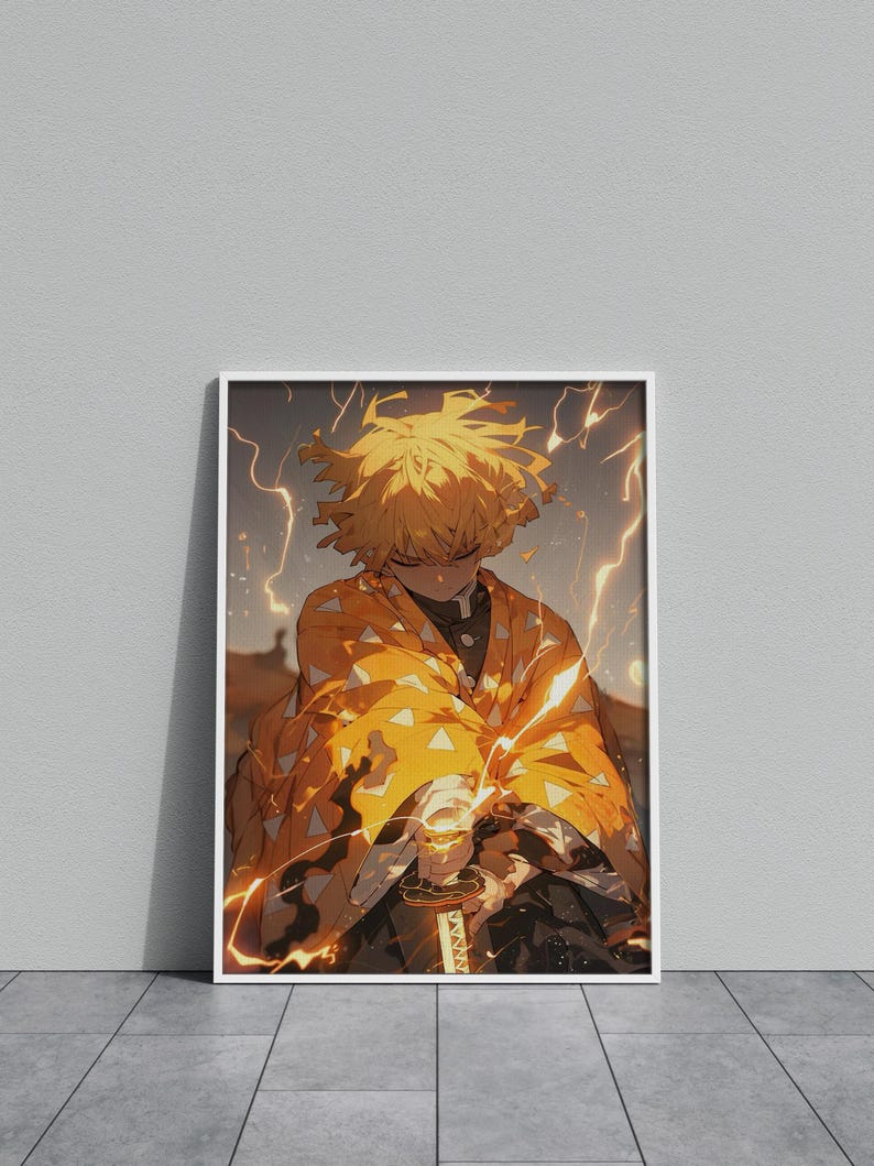 Zenitsu Agatsuma Poster, Demon Slayer Wall Art, Thunder Breathing Anime ...