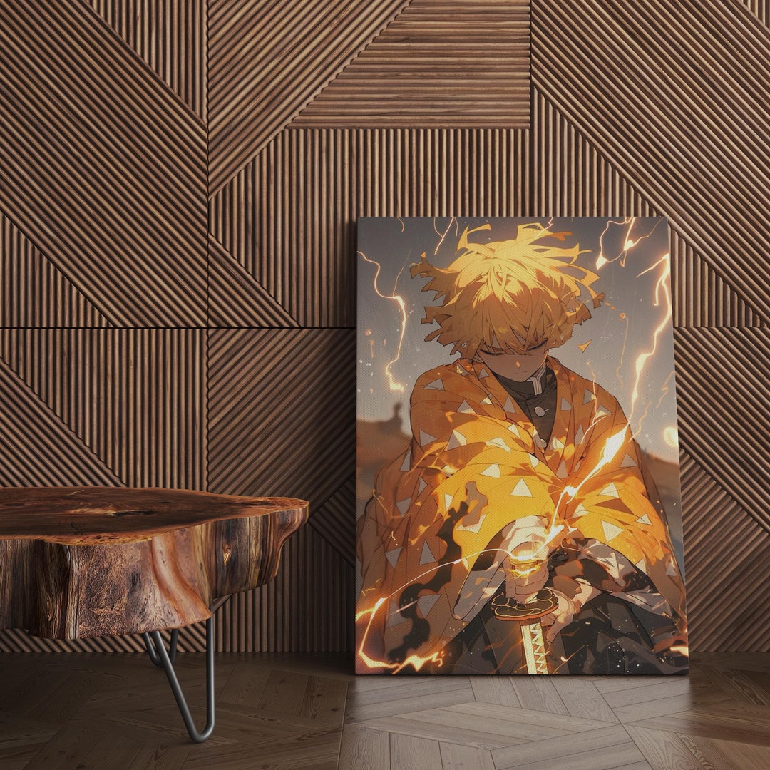 Zenitsu Agatsuma Poster, Demon Slayer Wall Art, Thunder Breathing Anime ...