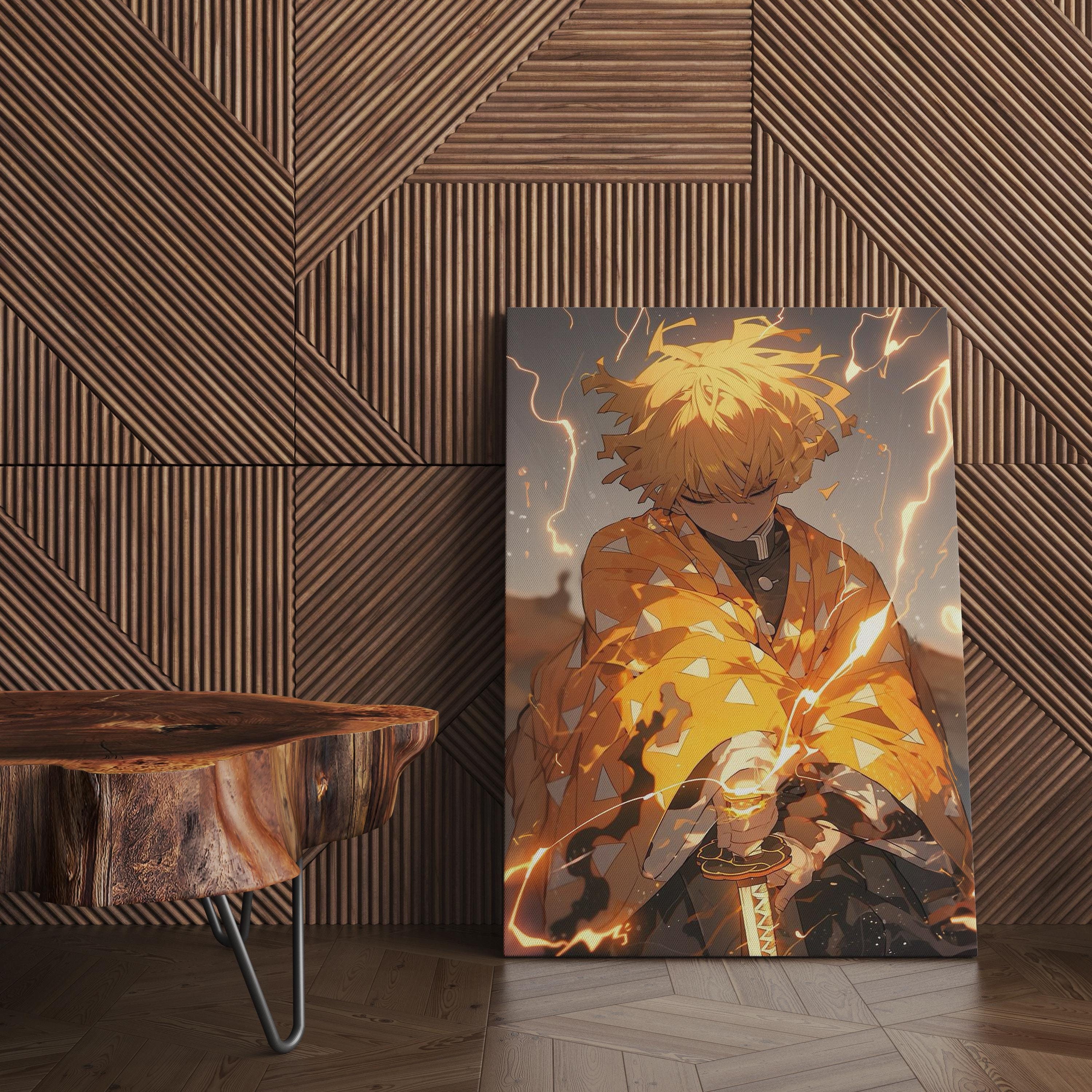 Zenitsu Agatsuma Poster, Demon Slayer Wall Art, Thunder Breathing Anime ...