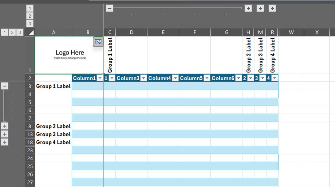 Excel With Column and Row Groups (excel Template) - Etsy
