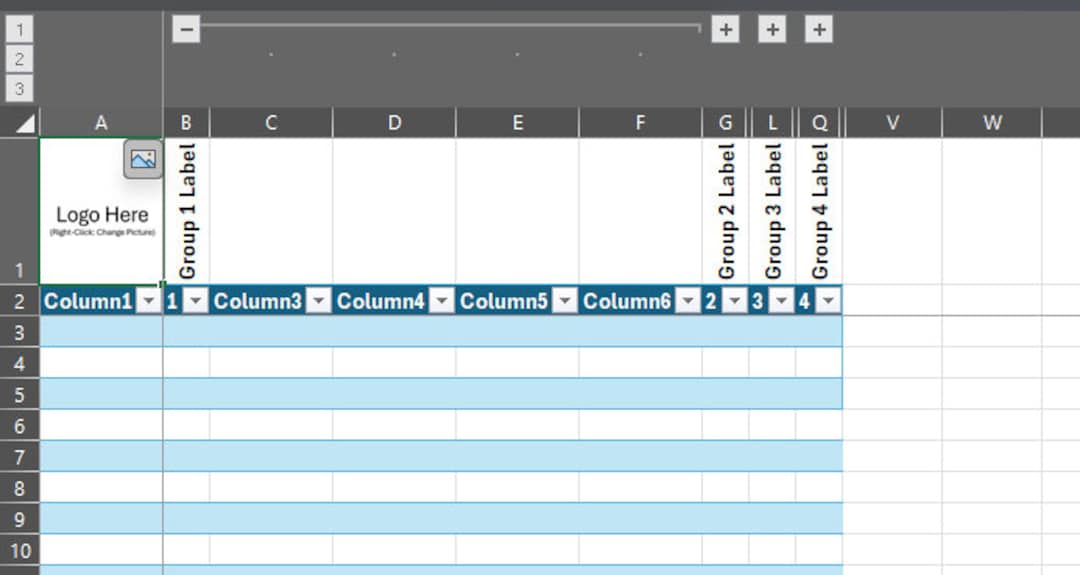 Excel With Column Groups (excel Template) - Etsy