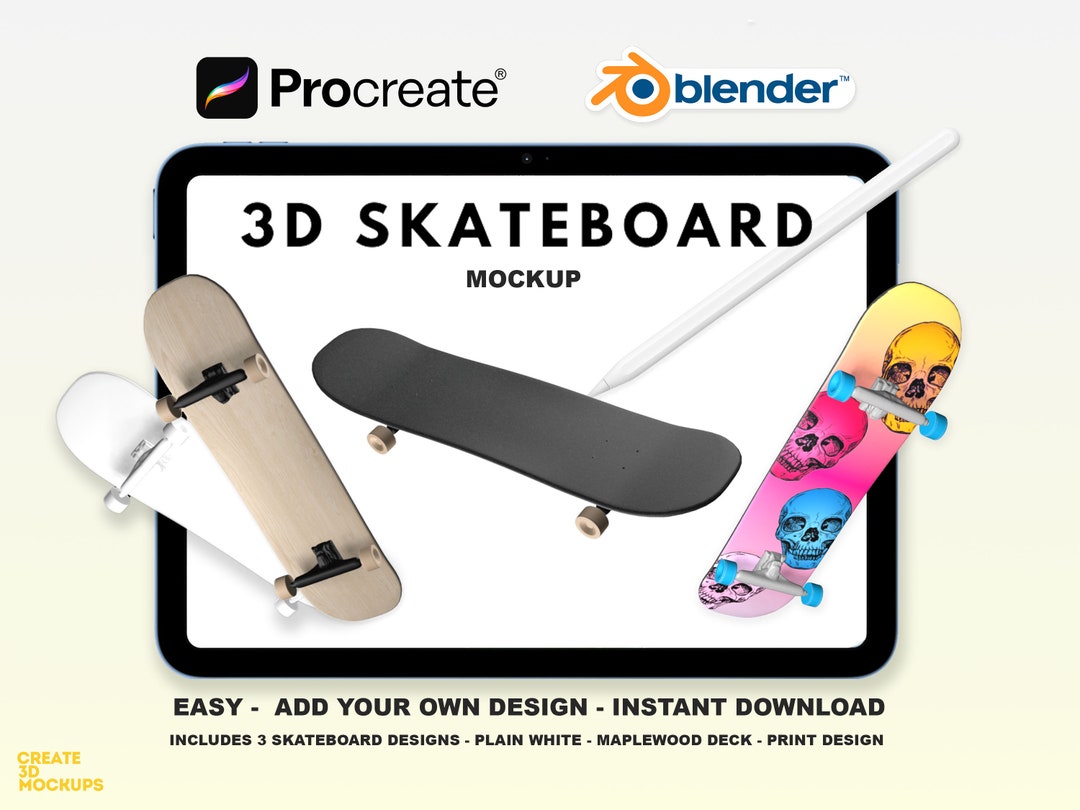 3D Skateboard Model Template Mockup Procreate Blender Skateboard Mockup, Deck Mockup, Skateboard ...