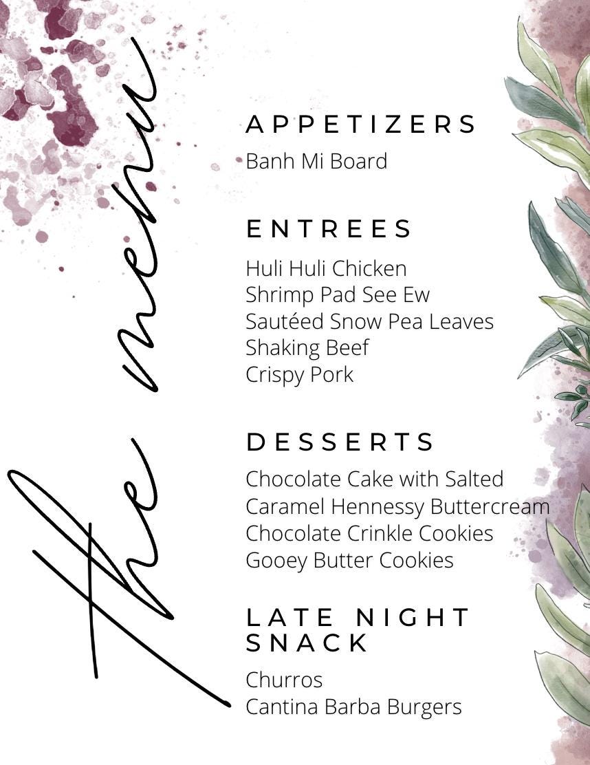 Simple Wedding Family-style Menu Sign – Appetizers, Entrees, Desserts ...