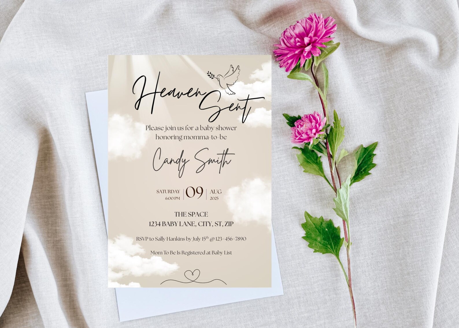 Heaven Sent A Little One Baby Shower Invite | Invitation + Welcome Sign ...