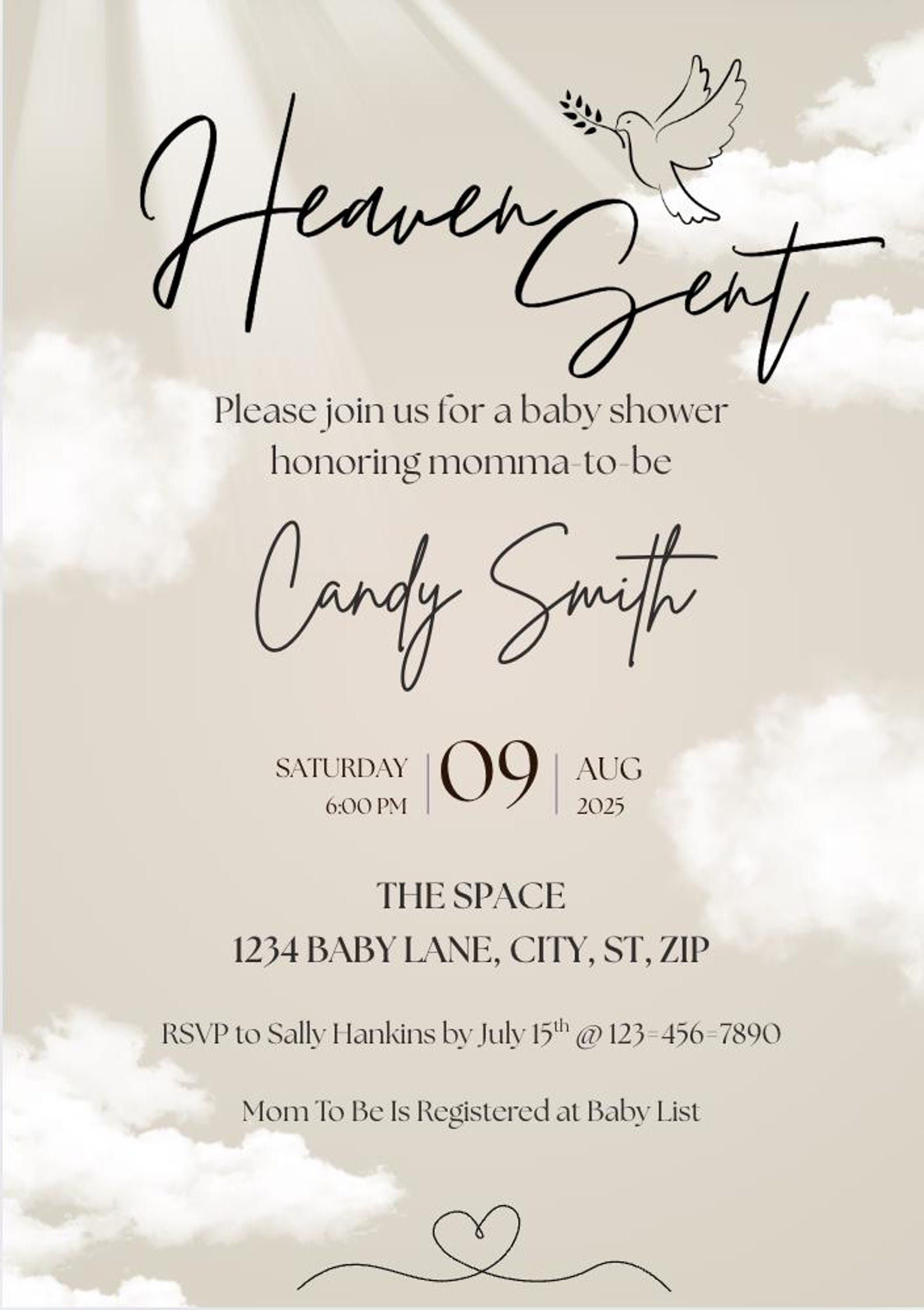 Heaven Sent A Little One Baby Shower Invite | Invitation + Welcome Sign ...