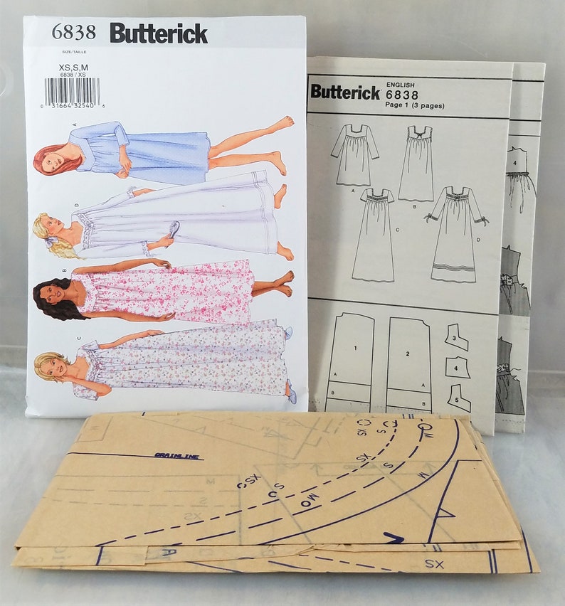 Nightgown Housedress or Caftan Pattern Butterick 6838 Size XS S M Loose ...
