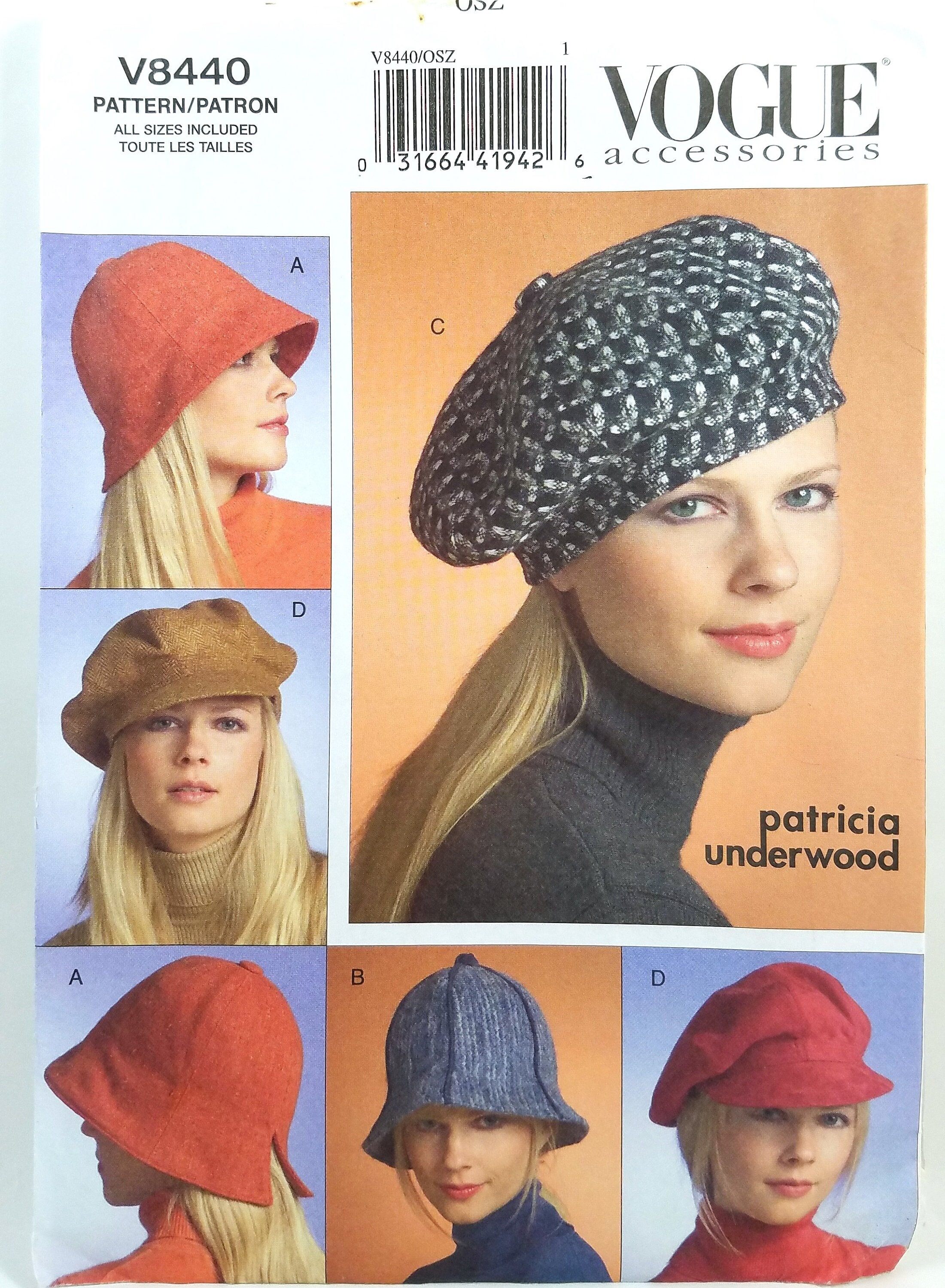 Hat Sewing Pattern Vogue 8440 Cloche Newsboy Tam Bucket Patricia ...