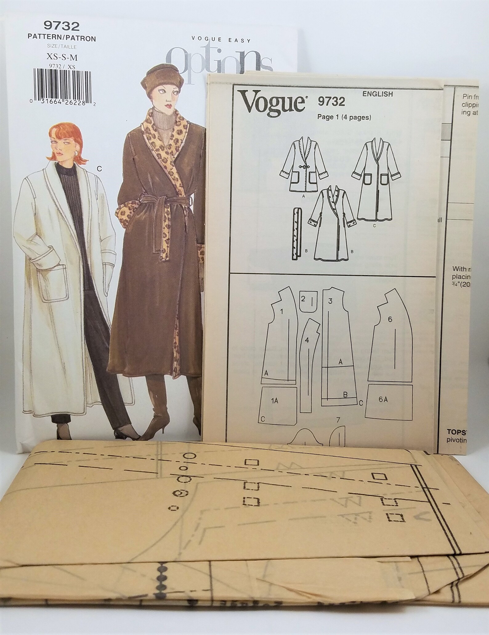 Vintage Shawl Collar Coat Sewing Pattern Vogue 9732 Size 6 8 10 12 Easy ...