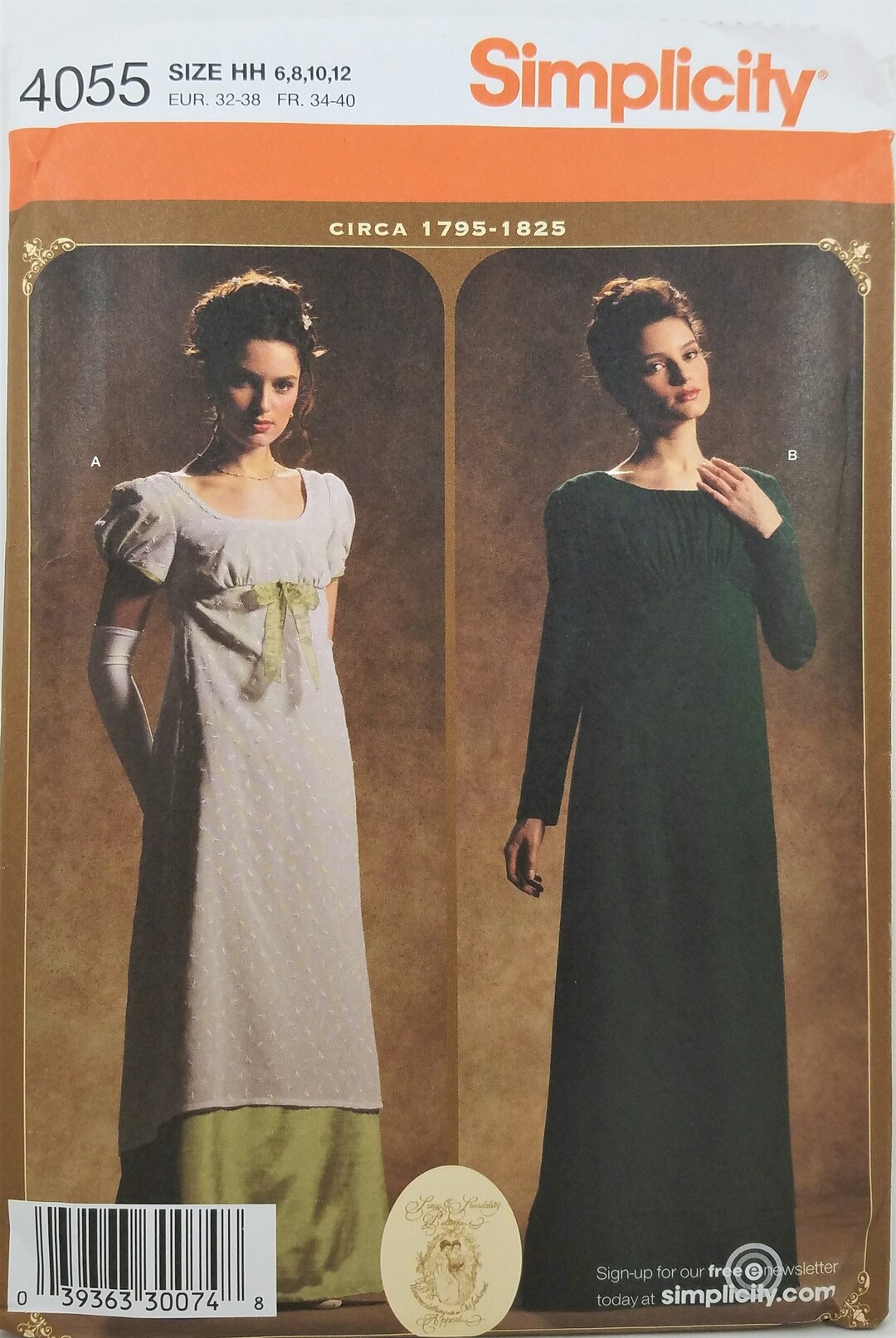 Regency Dress Pattern Simplicity 4055 Size 6 8 10 12 Georgian Gown Bridgerton Style Sewing - Etsy