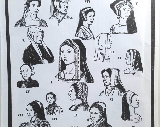 Tudor Headdress Sewing Pattern Period Patterns 52 Size S M L Gable Cap ...