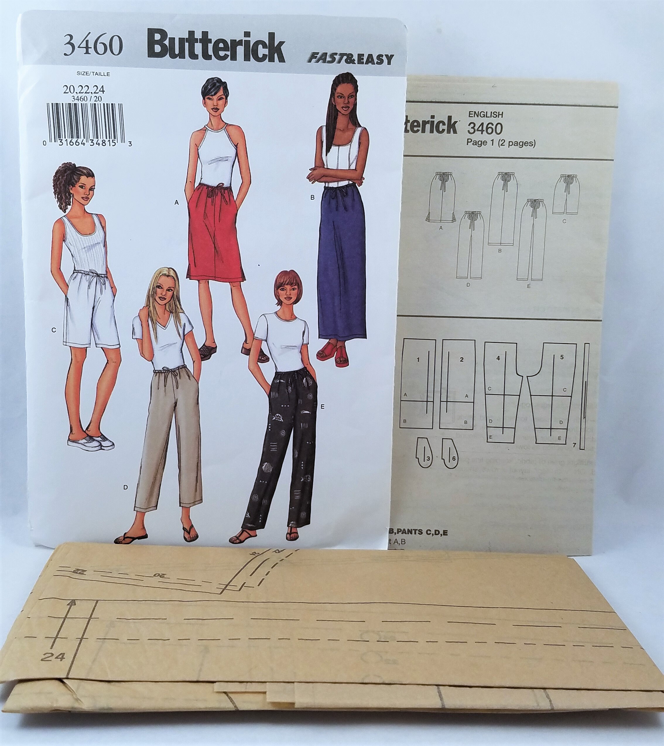Plus Size Pants or Skirt Sewing Pattern Butterick 3460 Size 20 22 24 ...