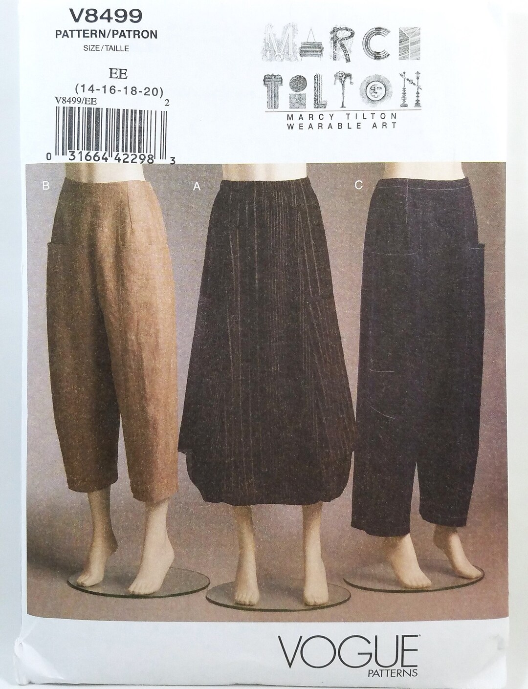 Cropped Pants & Skirt Sewing Pattern Vogue 8499 Marcy Tilton Size 14 16 ...