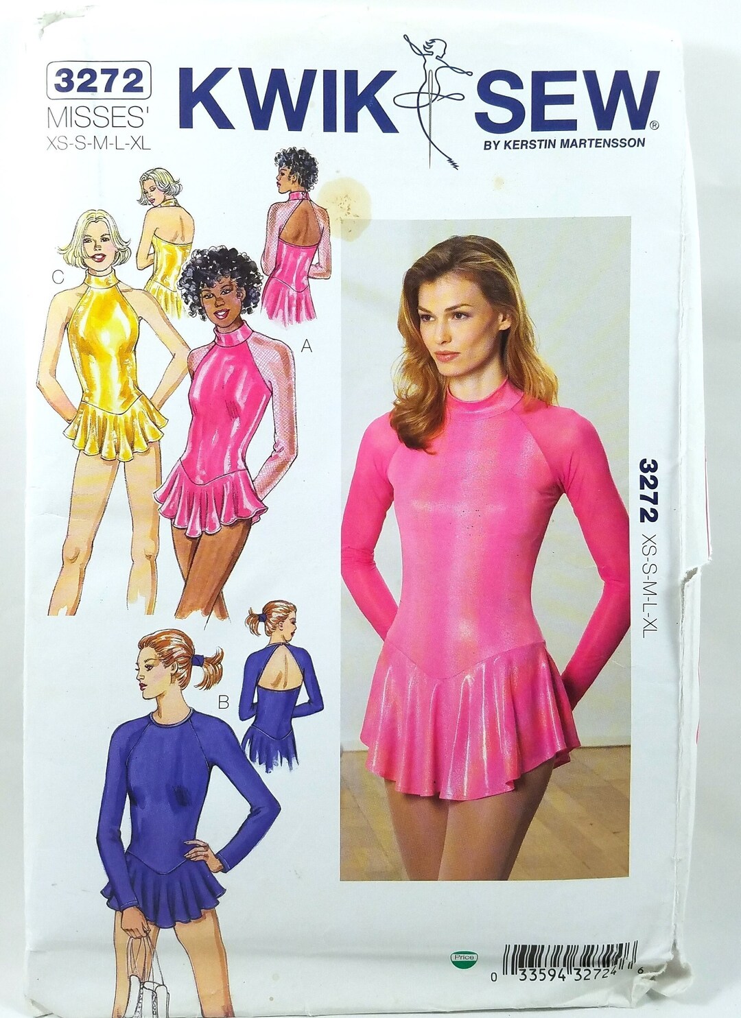 Leotard or Performance Costume Sewing Pattern Kwik Sew 3272 Size XS to XL Dance Skate Open Back ...