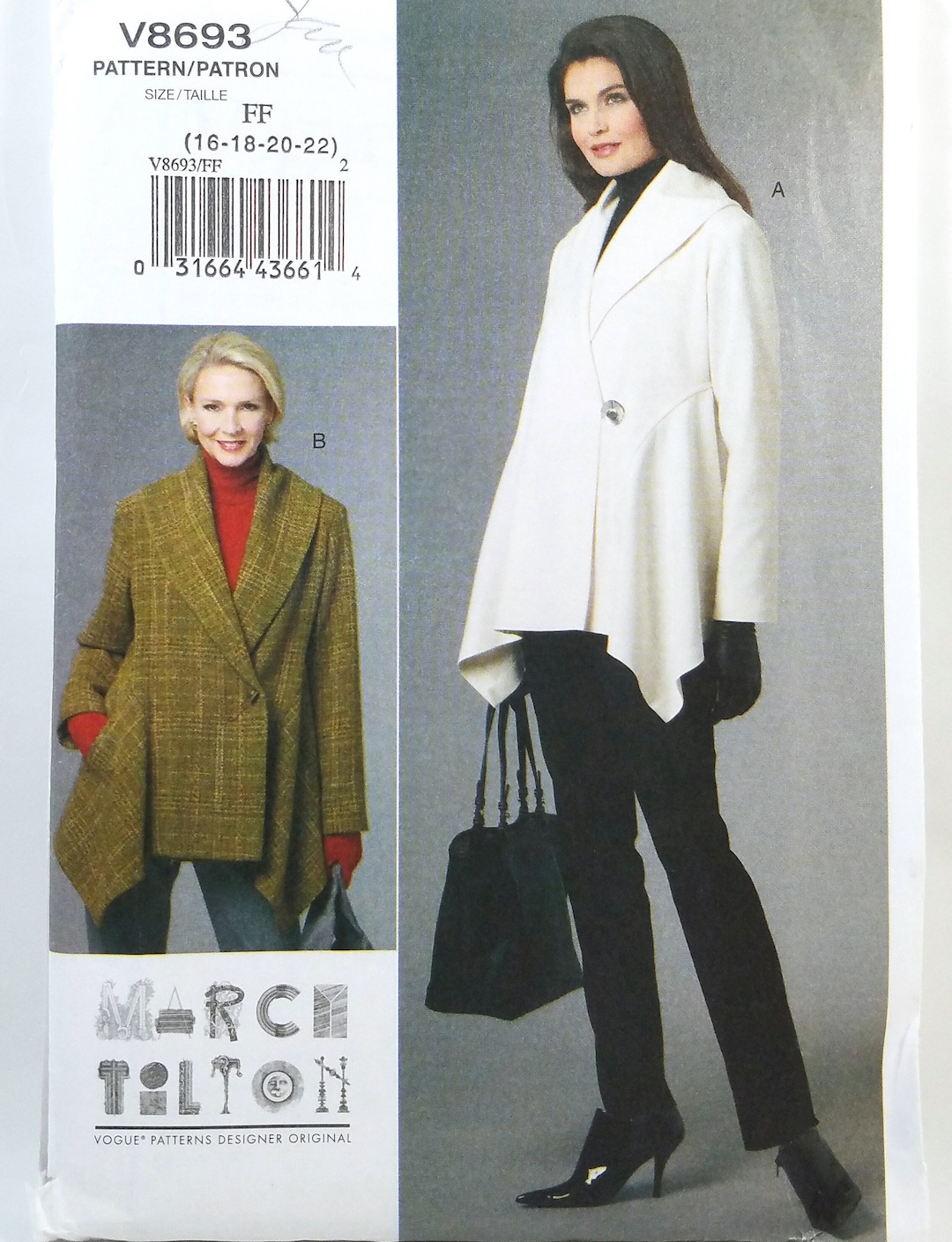 Vogue V 8693 Marcy Tilton Jacket Pattern Size 16 18 20 22 Artsy ...