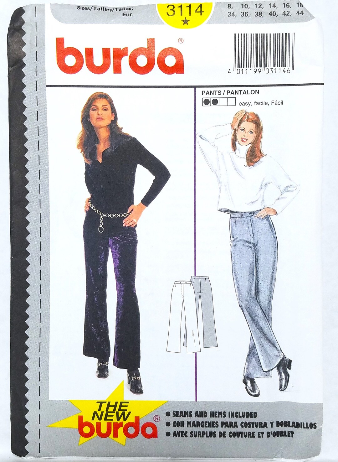 Flare Leg Pants Sewing Pattern Burda 3114 Size 8 to 18 Easy to Sew ...