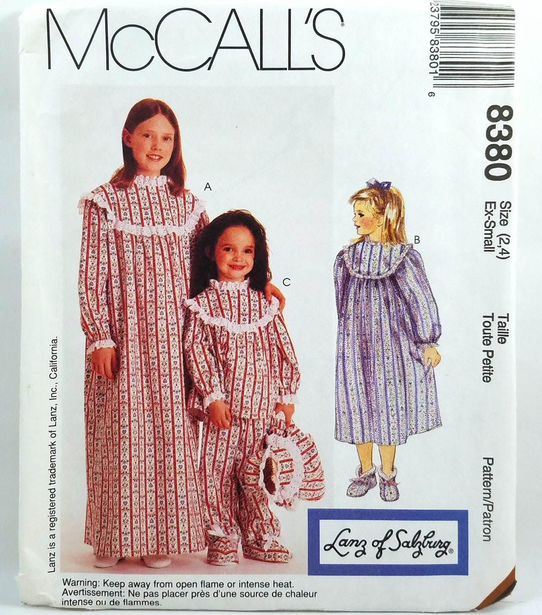 Girls Sleepwear Sewing Pattern Mccalls 8380 Size XS 2 4 Nightgown ...