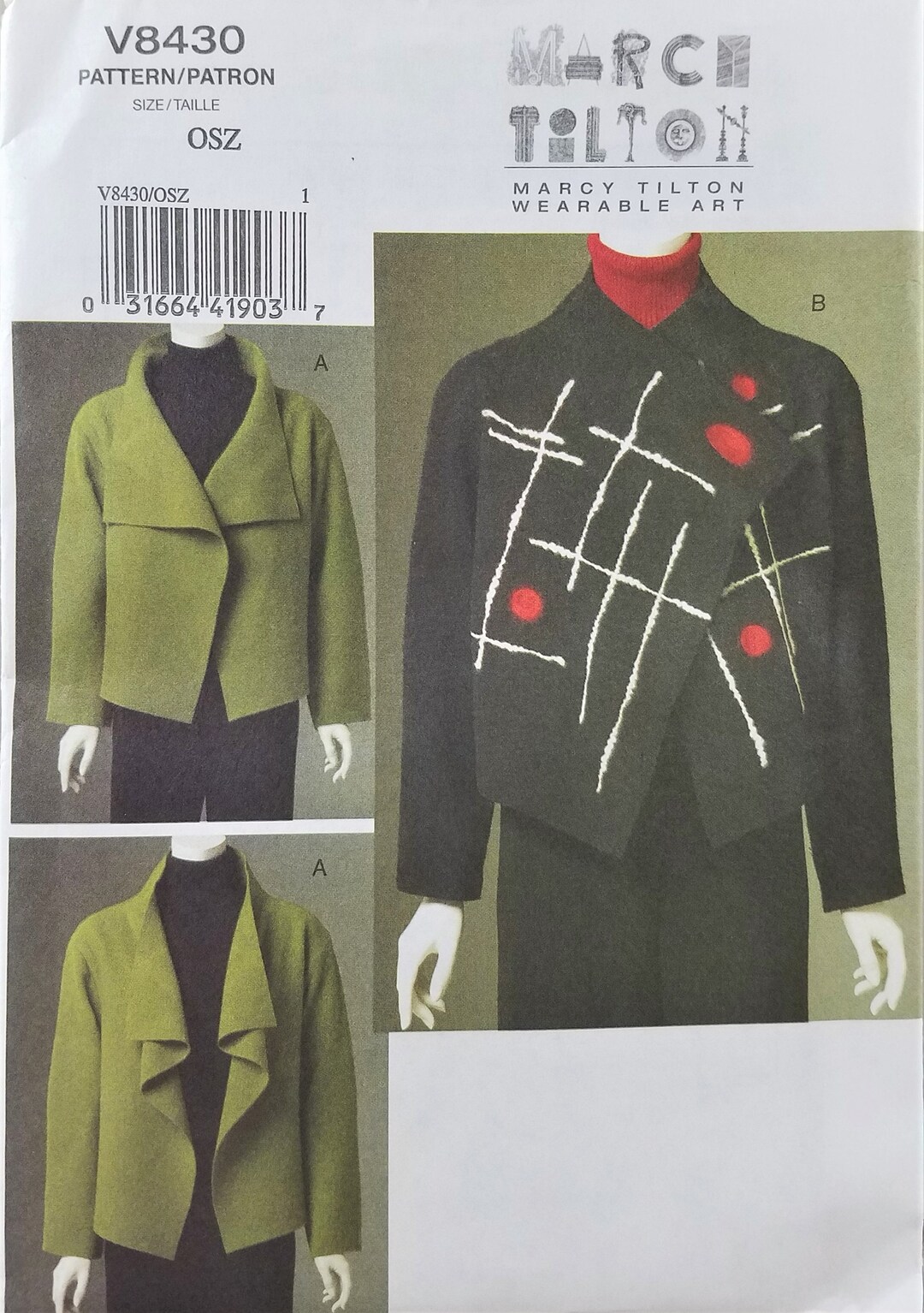 Marcy Tilton Jacket Sewing Pattern Vogue V 8430 Felted Artsy Loose Fit ...