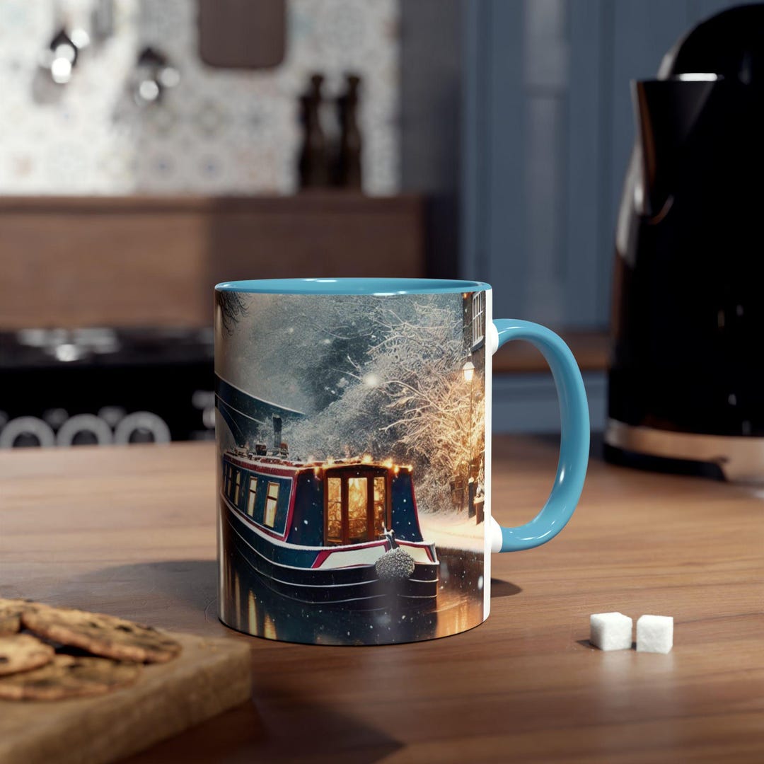Snowy Winter Christmas Scene Narrow Boat Mug for Christmas or a Winters ...