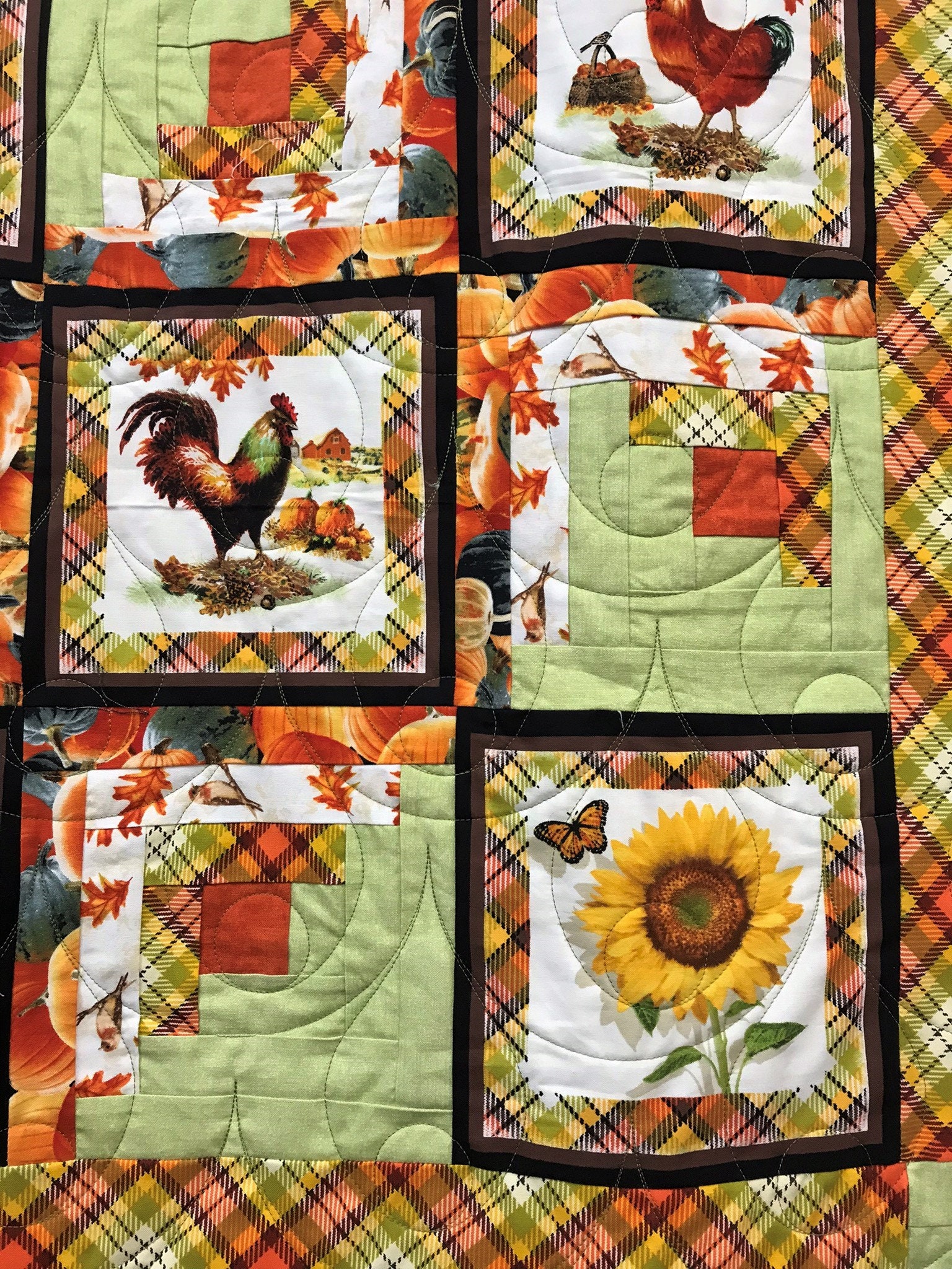 Fall Harvest Throw Quilt Using a Log Cabin Block Pattern 50 X 50 Inches ...