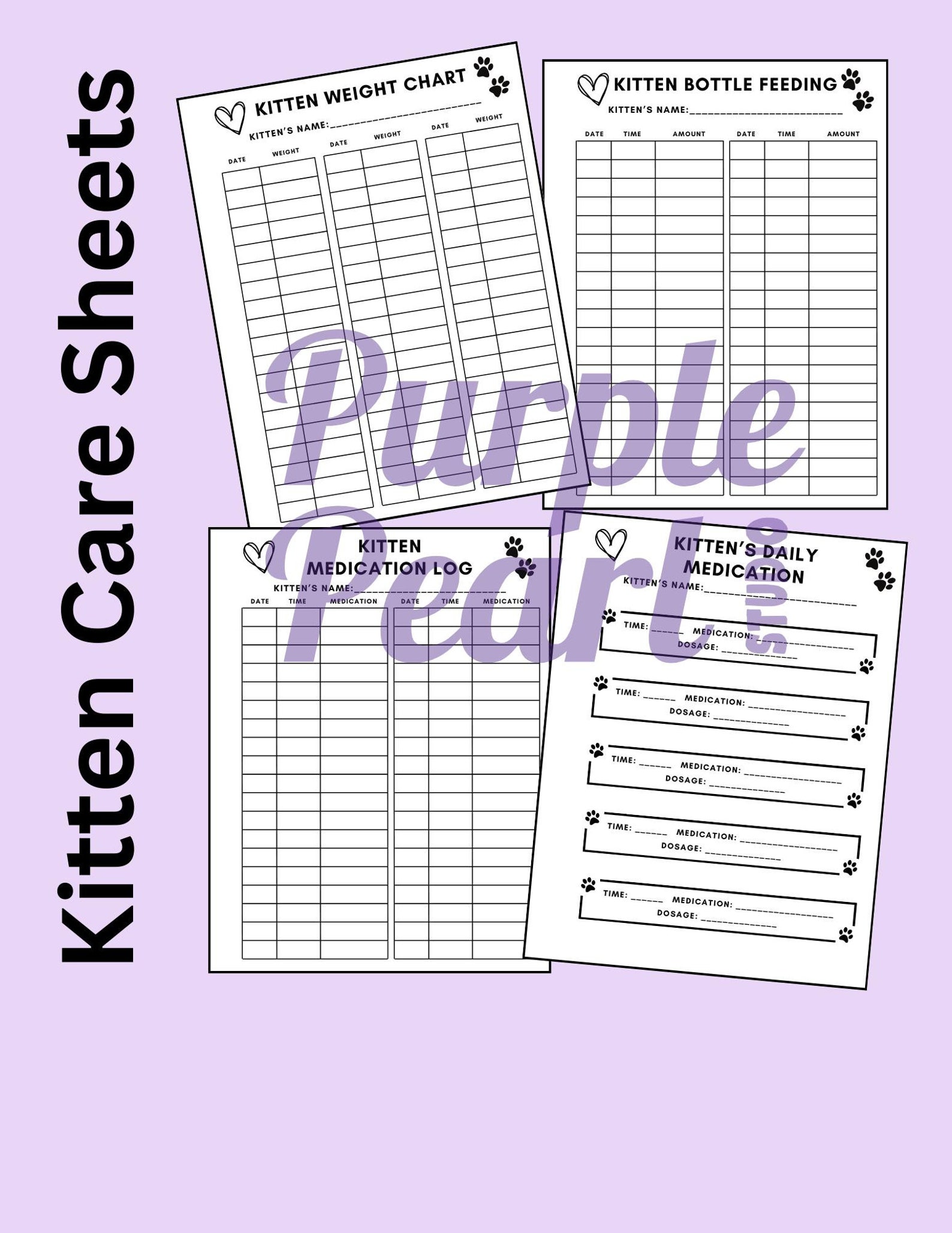 Kitten Care Tracking Sheets - Great for Fostering Kittens or Caring for ...