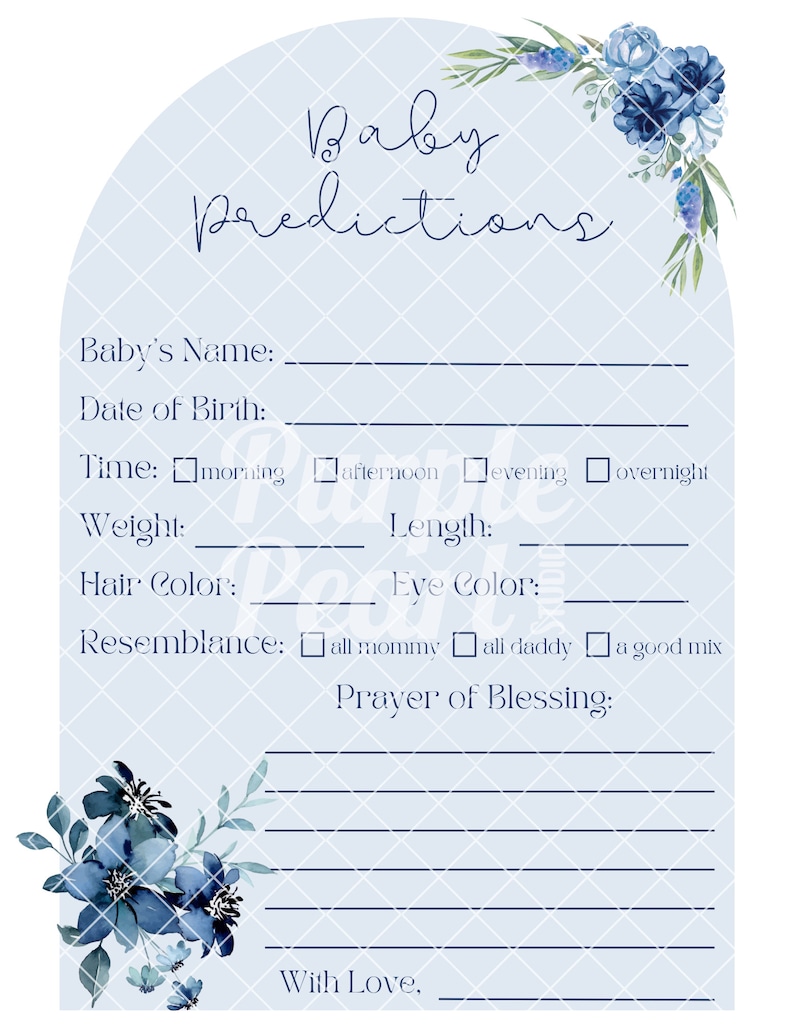 Baby Prediction Printable for Baby Shower Game With Prayer of Blessing ...