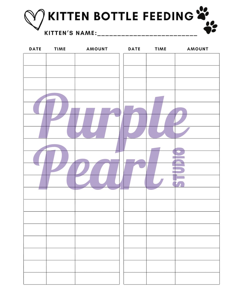 Kitten Care Tracking Sheets - Great for Fostering Kittens or Caring for ...