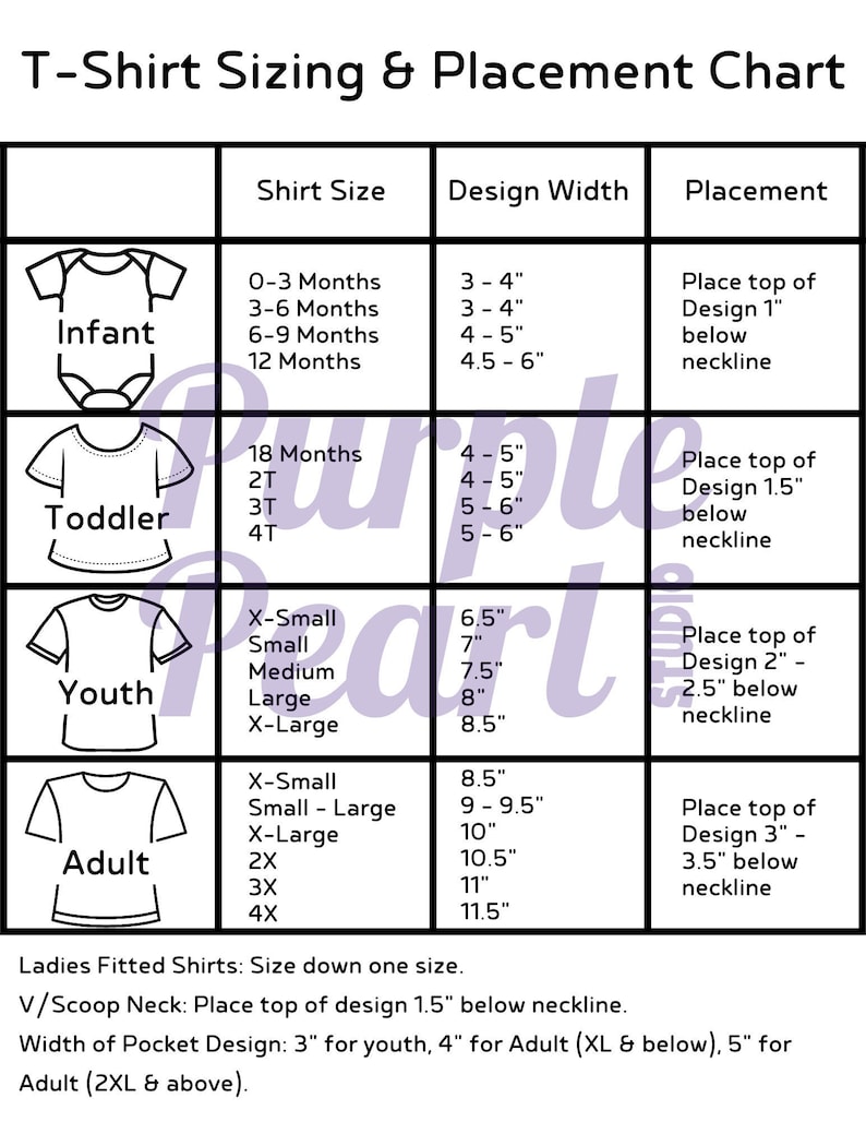 Printable T-shirt Sizing and Placement Chart for Shirt-makers (screen ...