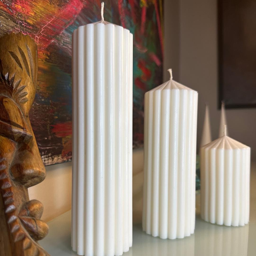 Large Ribbed Pillar Candle Tall Pillar Candle Thick Ribbed Pillar ...
