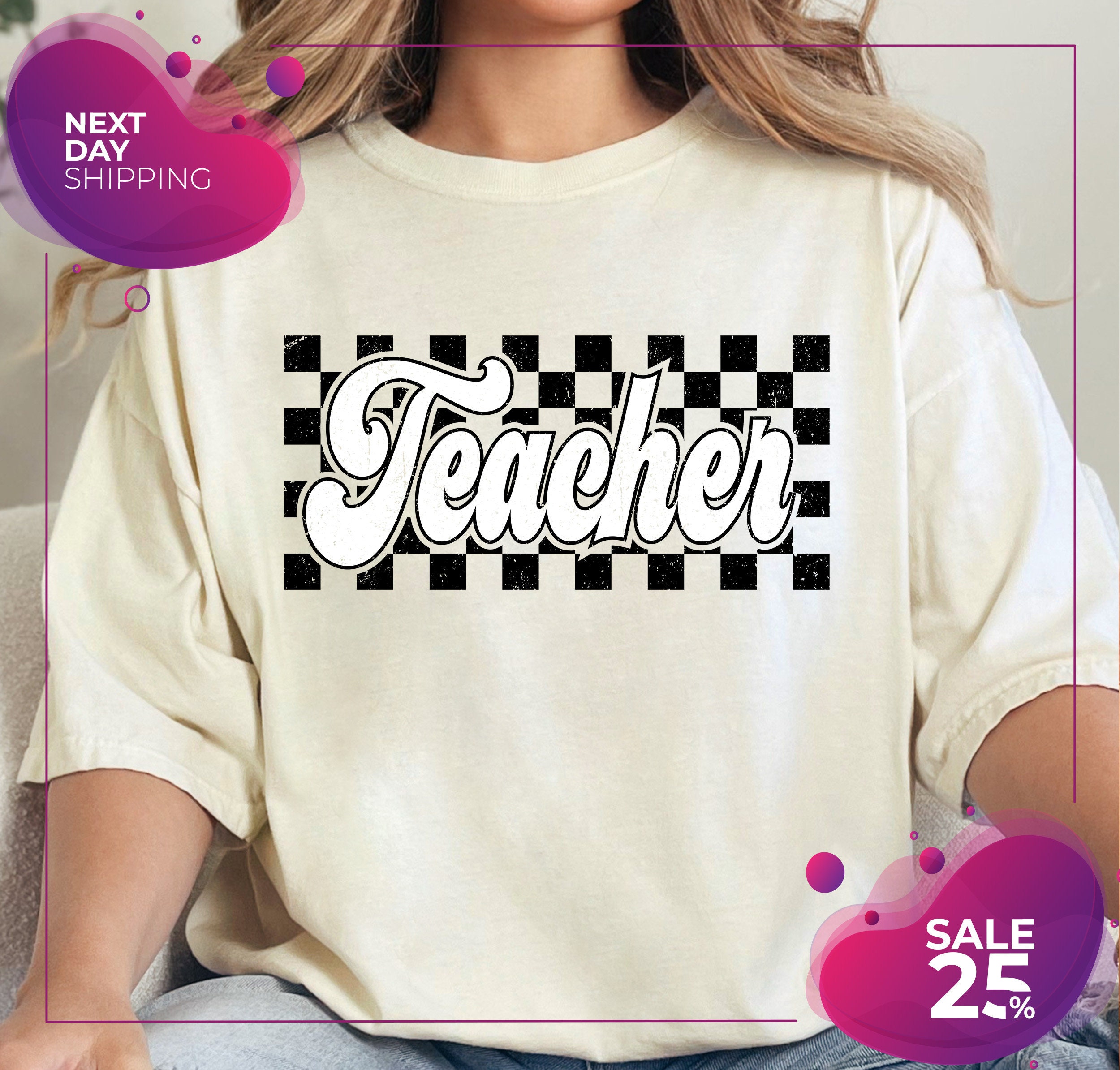 Comfort Colors® Teacher Tee Checkered Teacher Shirt Retro Teacher Shirt ...
