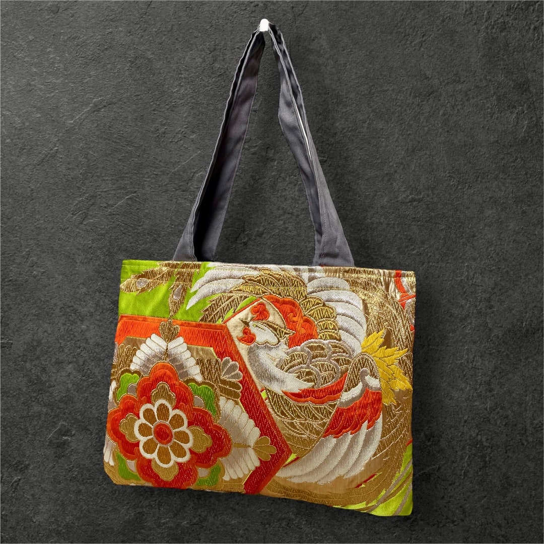 Good Luck Bird Vintage Japanese Kimono Bag, 14.2" X 10.6" (36 X 27 Cm ...