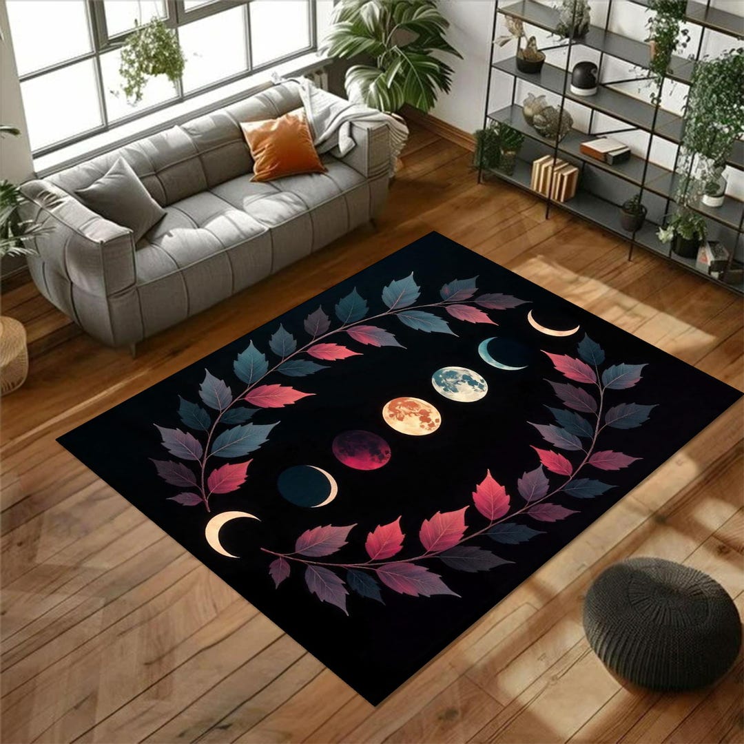 Moon Phase Rug – Unique Boho Home Decor for Living Room, Bedroom, or ...