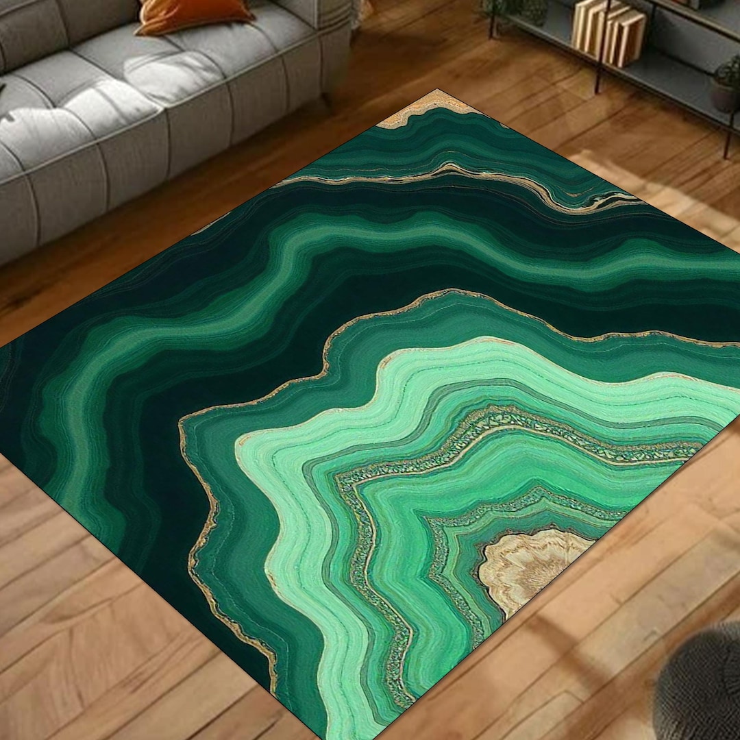 Green Geode Rug With Abstract Marble Design, Modern Area Carpet for ...