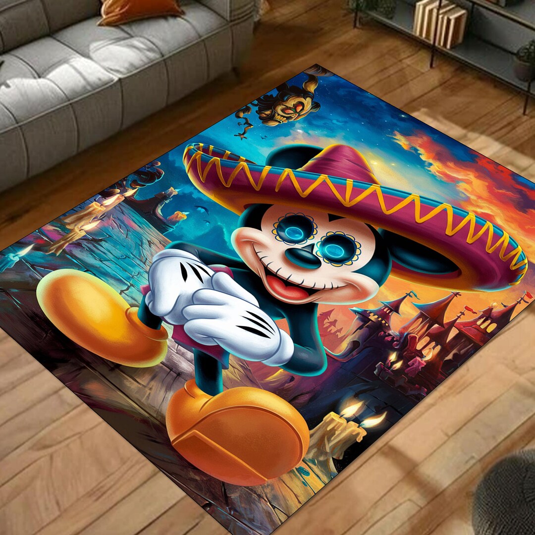 Colorful Cartoon Rug With Festive Character Design, Unique Area Carpet ...